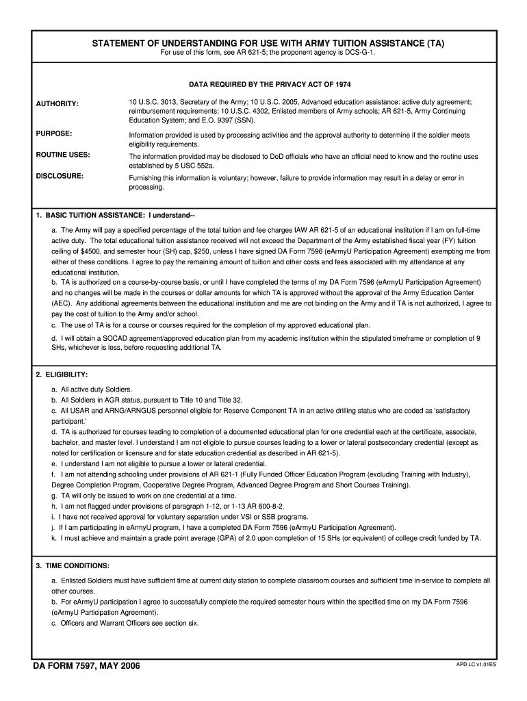 Fillable Online armypubs army STATEMENT OF UNDERSTANDING FOR USE WITH ...