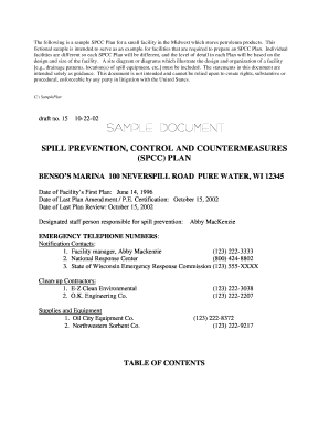 Petroleum, Oil And Lubricants - Sample Spill Plan - Corpslakes Usace ...