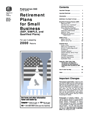 Fillable Online irs 2000 Publication 560. Retirement Plans for Small ...