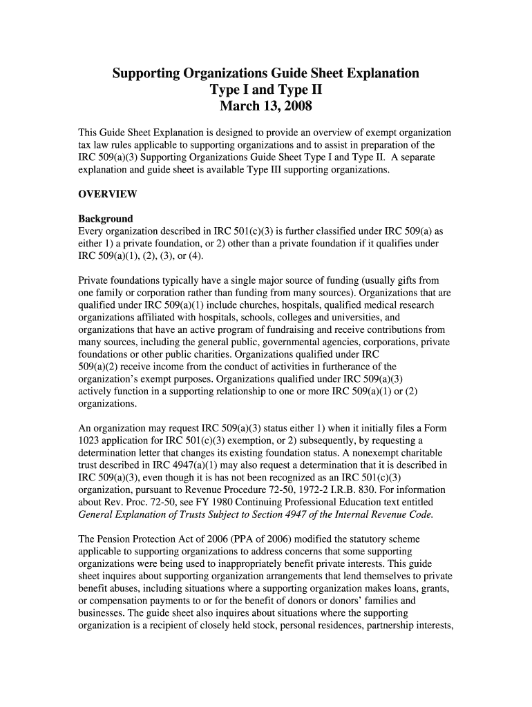 Fillable Online Supporting Organizations Guide Sheet Type I and Type II ...