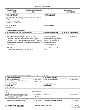 Fillable Online hrsolutions army DD Form 1144, Support Agreement ...