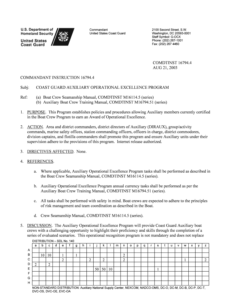 Fillable Online Coast Guard Auxiliary Operational Excellence Program ...