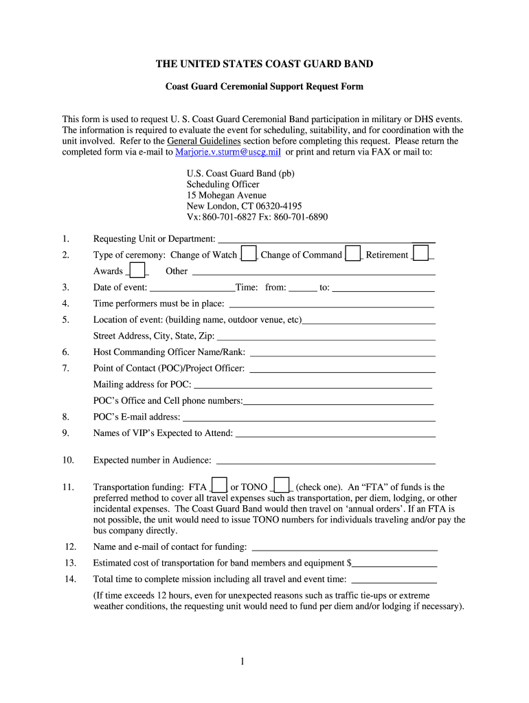 Fillable Online Coast Guard Ceremonial Support Request Fax Email Print ...