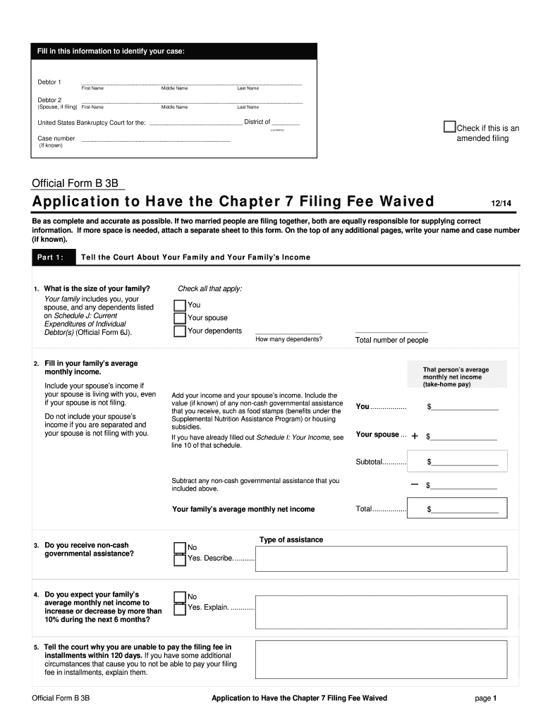 Debtor's Application for Waiver of the Chapter 7 Filing Fee or Other ...