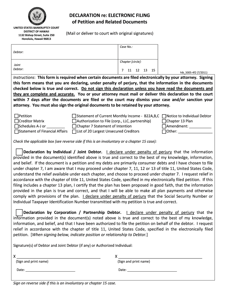 Electronic Filing - US Bankruptcy Court, District of Hawaii: Fill out ...