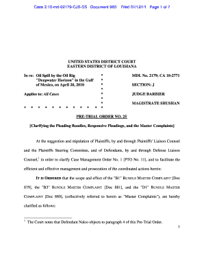 Fillable Online laed uscourts Pretrial Order # 25 - US District Court ...