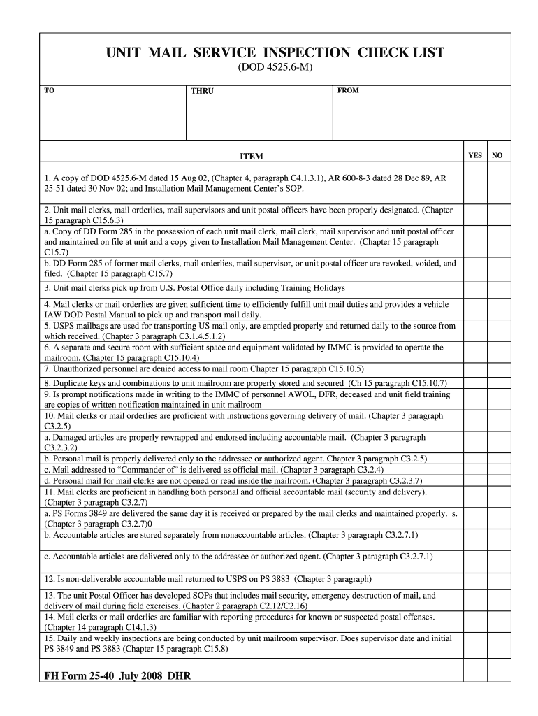 Fillable Online Unit Mail Service Inspection Checklist Fax Email Print ...