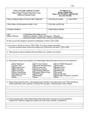 Fillable Online fs usda Volunteer Application Form - USDA Forest ...