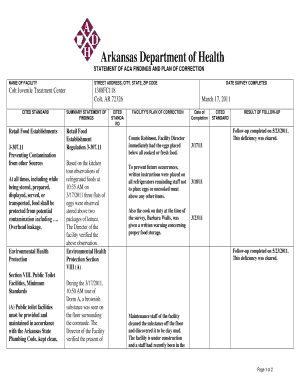 Fillable Online healthy arkansas First Survey Plan of Correction ...