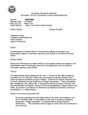 Fillable Online irs INTERNAL REVENUE SERVICE NATIONAL OFFICE TECHNICAL ... Fax Email Print ...