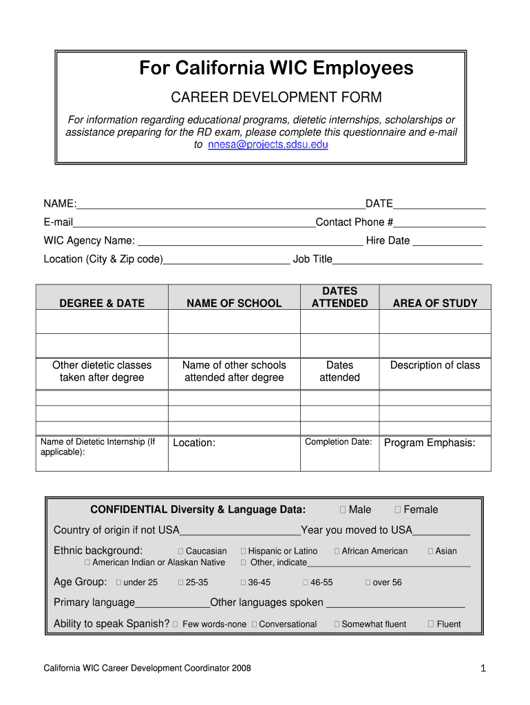 Fillable Online Career Development Form for California WIC Employees ...