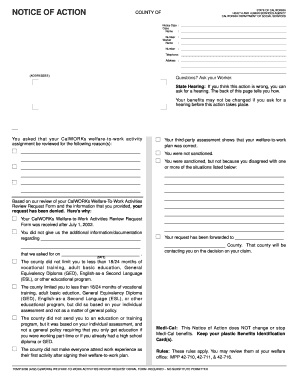 Fillable Online Notice of Action for CalWORKs Welfare-to-Work ...