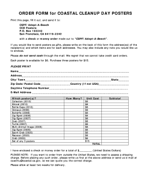 Fillable Online coastal ca Coastal Cleanup Day Poster Order Form ...