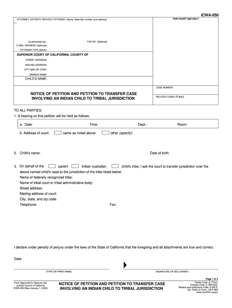CA ICWA-050 Form - Fill Online, Printable, Fillable, Blank - pdfFiller