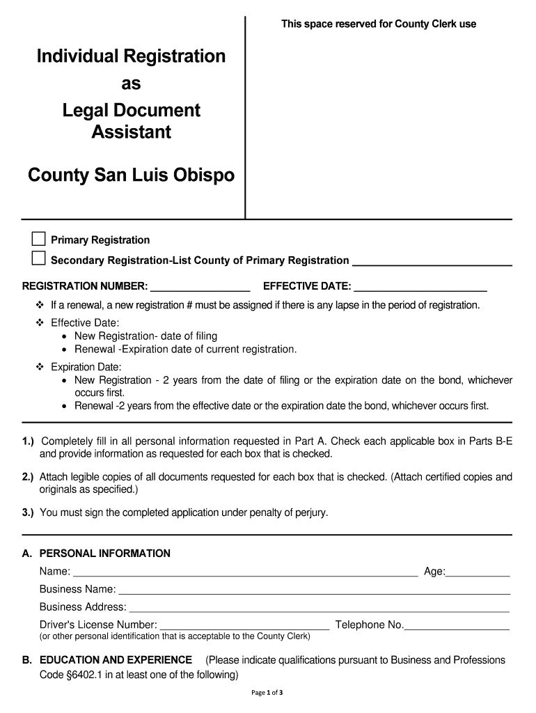 Fillable Online Individual Registration as Legal Document Assistant Fax Email Print - pdfFiller