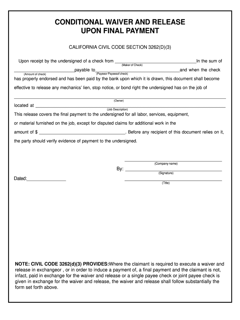 Conditional Final Lien Waiver Form
