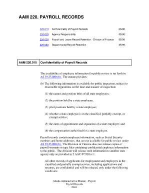 Fillable Online doa alaska AAM 220. PAYROLL RECORDS - Administration ...