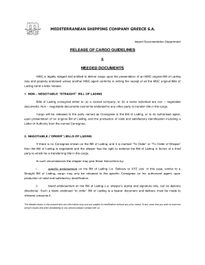 Fillable Online Release of cargo guidelines needed documents ...