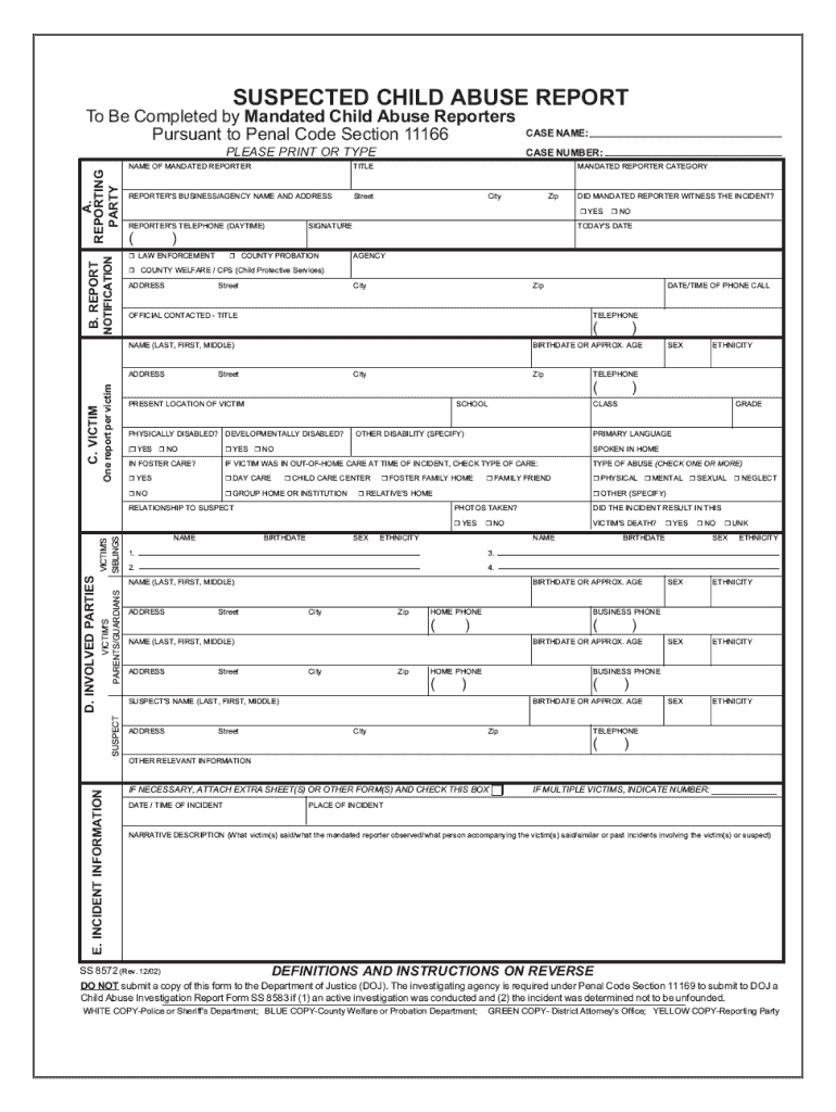 Fillable Online Mandated Reporter FORM SS 8572 pdf The Child Abuse