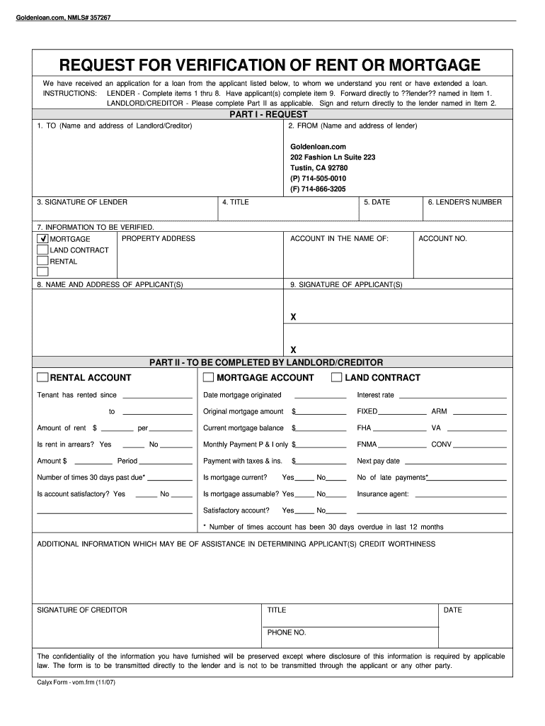 2007 2023 Form Capital Alliance Re For Verification Of Rent Or