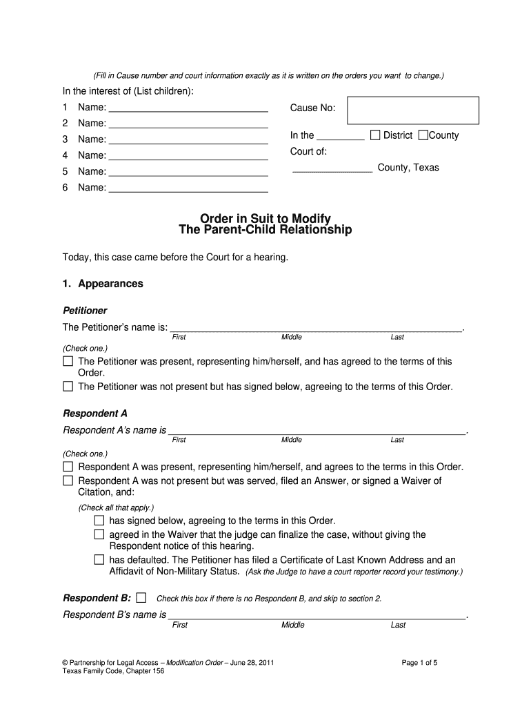 Counter Petition To Modify Parent Child Relationship Texas Form Fill 