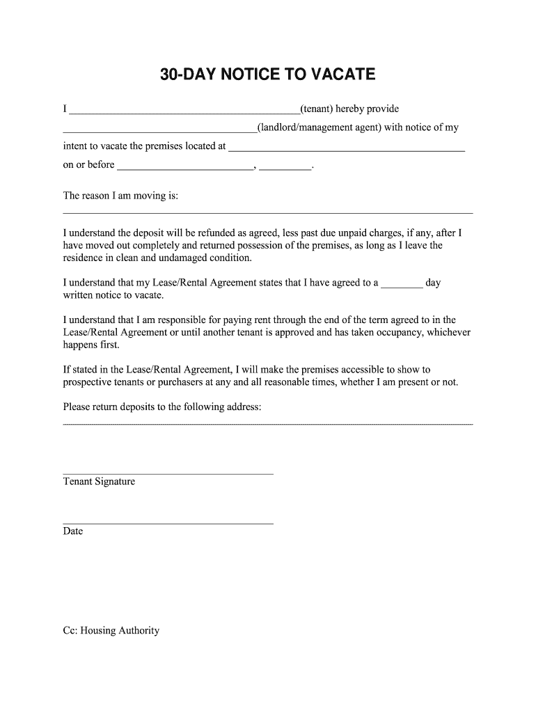 30 Day Notice To Vacate Template Fill Online Printable Fillable 