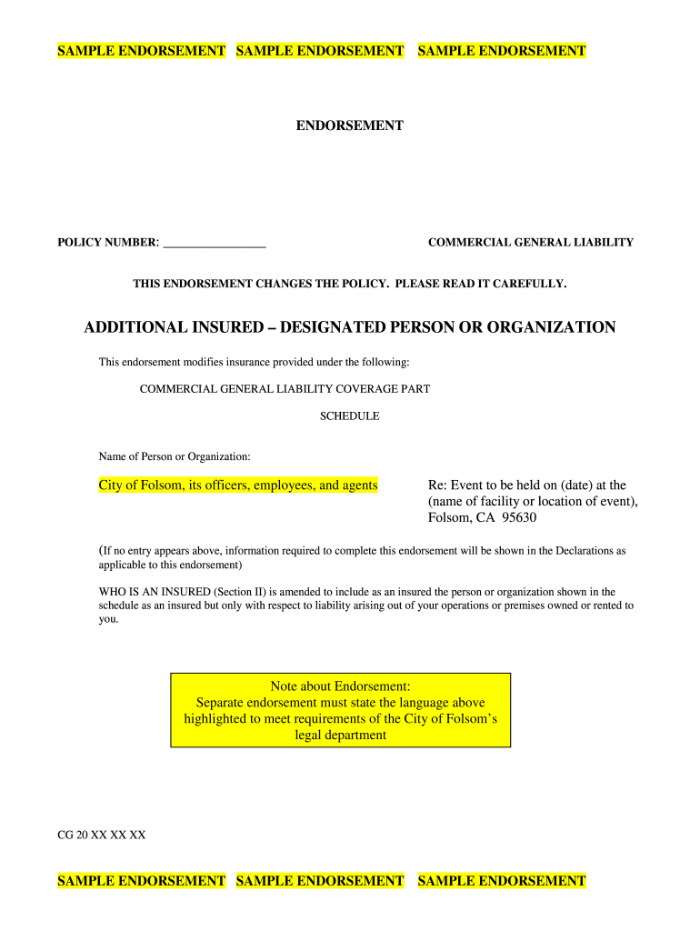 Additional Insured Endorsement Cg 2026 Fill Out Sign Online DocHub