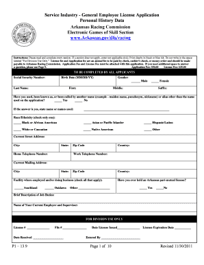 Fillable Online dfa arkansas Service Industry - General Employee ...