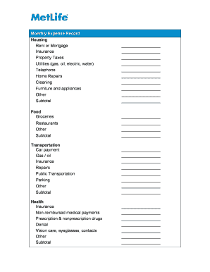 Fillable Online MONTHLY LIVING EXPENSES Fax Email Print - pdfFiller
