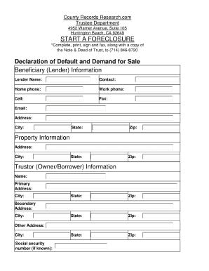 Fillable Online A FORECLOSURE Declaration of Default and Demand for ...