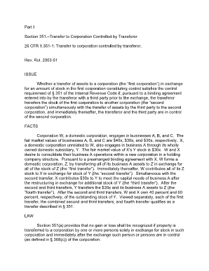 Fillable Online irs Part I Section 351. - Internal Revenue Service ...
