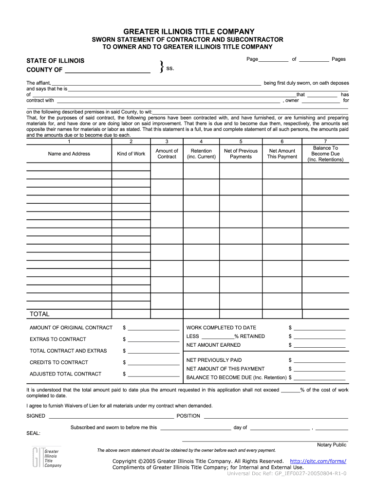 Sworn Statement Form For Geral Contractors Payouts Fill Out Sign 