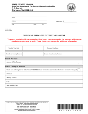 Fillable Online state wv individual estimated income tax payment state ...
