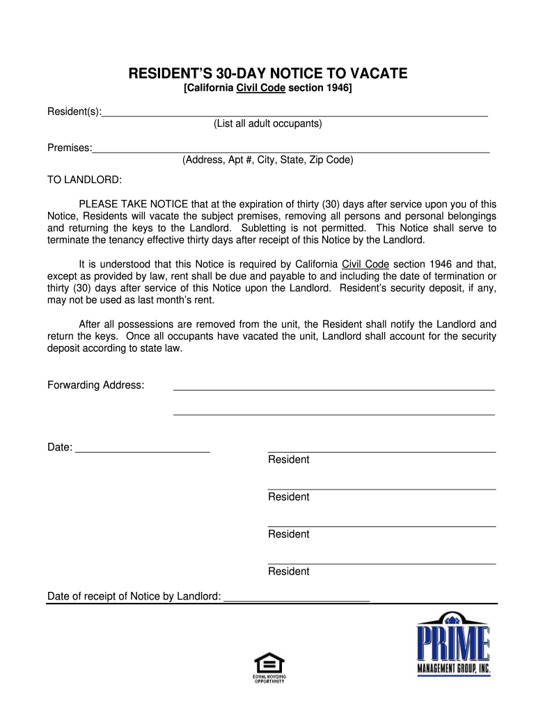 30 Day Notice To Landlord Fill Online Printable Fillable Blank 