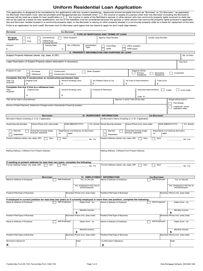 Fillable Online Uniform Residential Loan Application - Clifton Financial Services Fax Email ...
