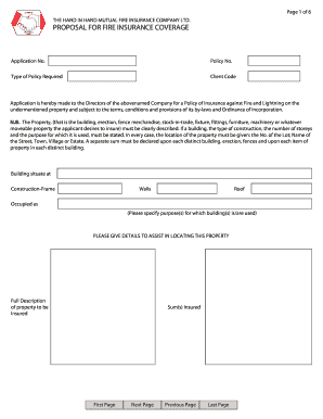 Fillable Online Application for Fire Insurance - Hand in Hand Financial ...