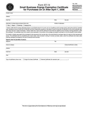 Form ST - 13 Small Business Energy Exemption ... - Mass . Gov - Blank ...