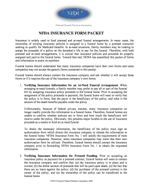 Fillable Online NFDA INSURANCE FORM PACKET Fax Email Print - pdfFiller