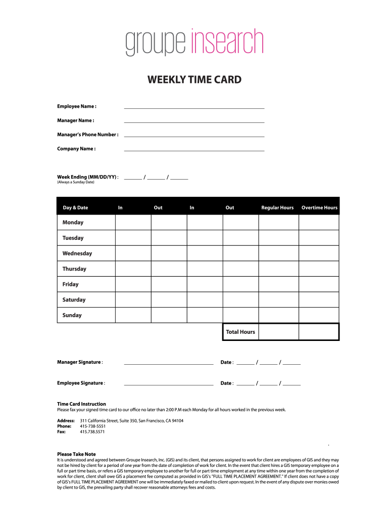 Time Card Template Fill Online Printable Fillable Blank PdfFiller Time Card Template Fill Online Printable Fillable Blank PdfFiller