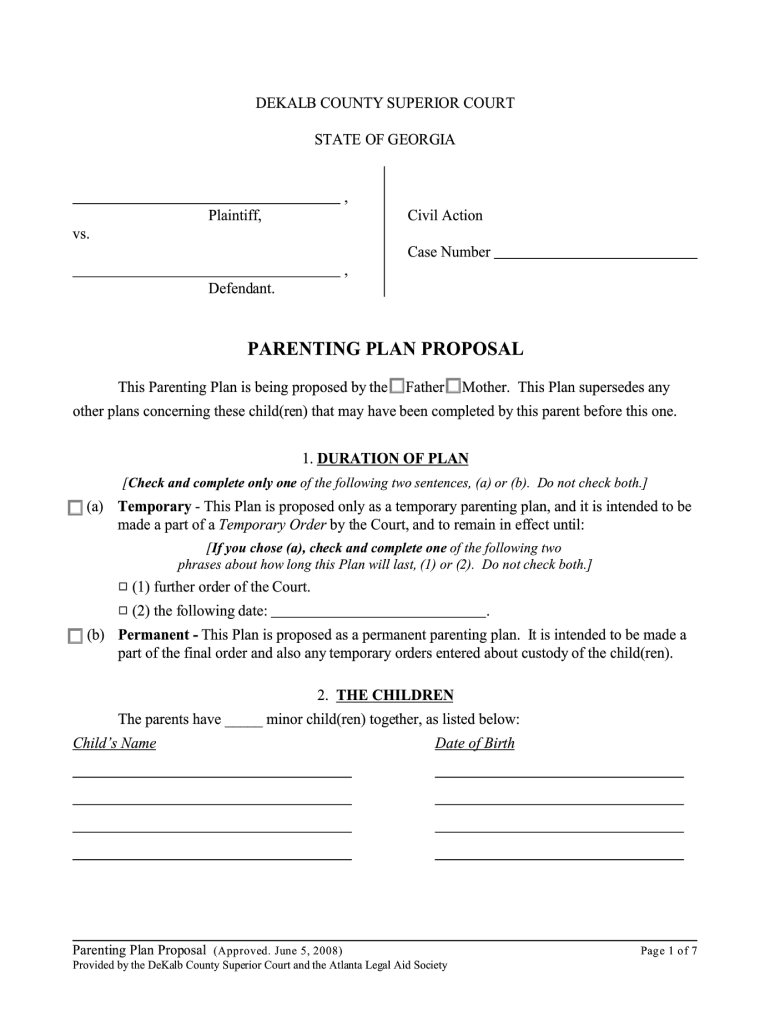  How To Fill Out A Parenting Plan Fill Online Printable Fillable 
