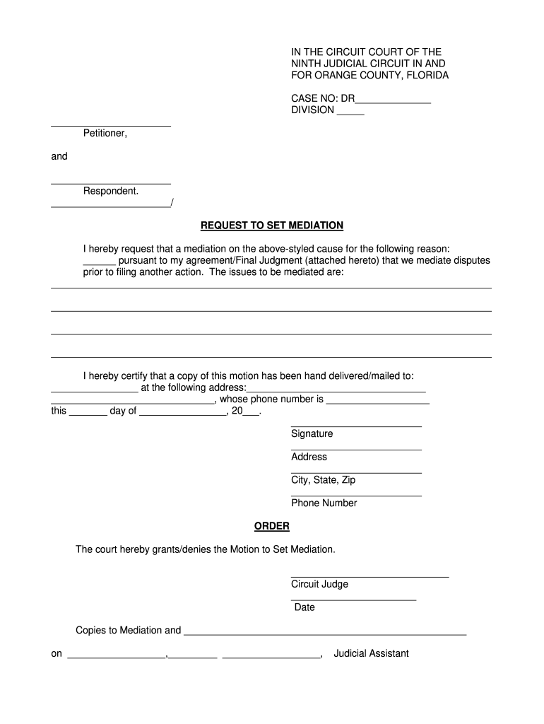 Motion For Mediation Florida Form Fill Online Printable Fillable 
