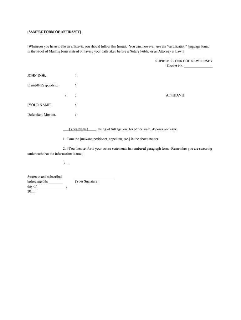 NJ Sample Form Of Affidavit Complete Legal Document Online US Legal 