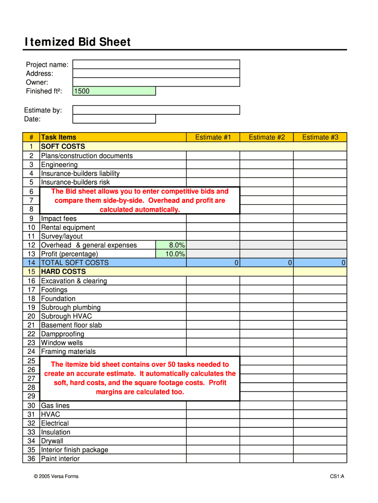Printable Itemized Estimate Forms Printable Forms Free Online