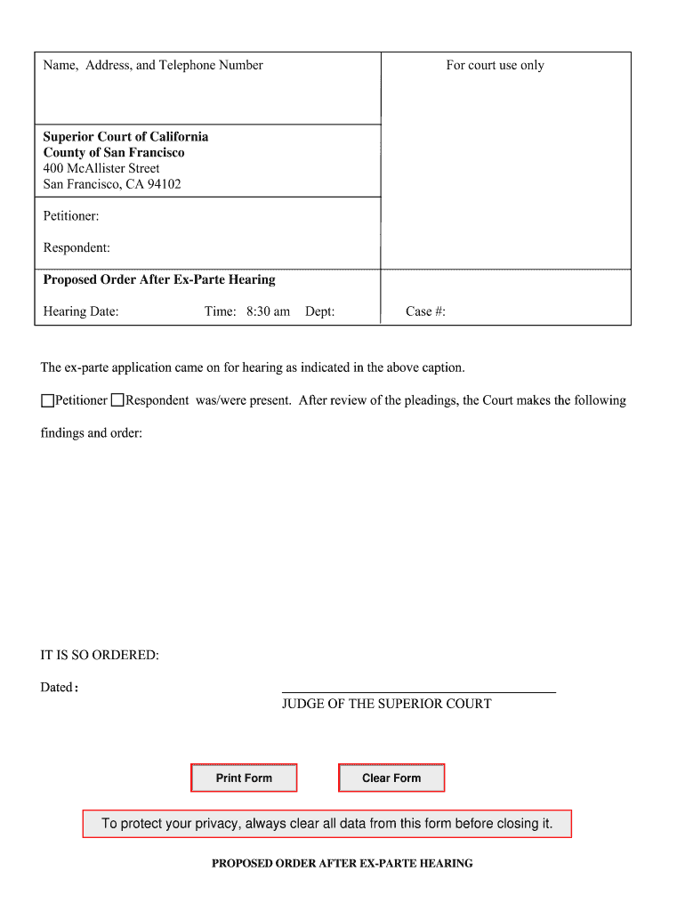 Ex Parte Hearing Fill Online Printable Fillable Blank PdfFiller