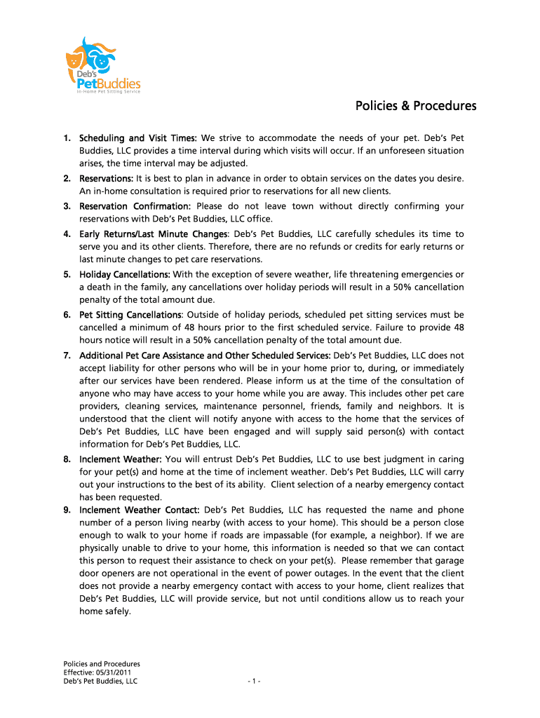 Fillable Online DSM Pets PET-SITTING POLICIES All uses of the phrase ...