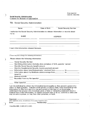 Fillable Online paed uscourts Consent for Release of Information (Form SSA-3288) - Social ...
