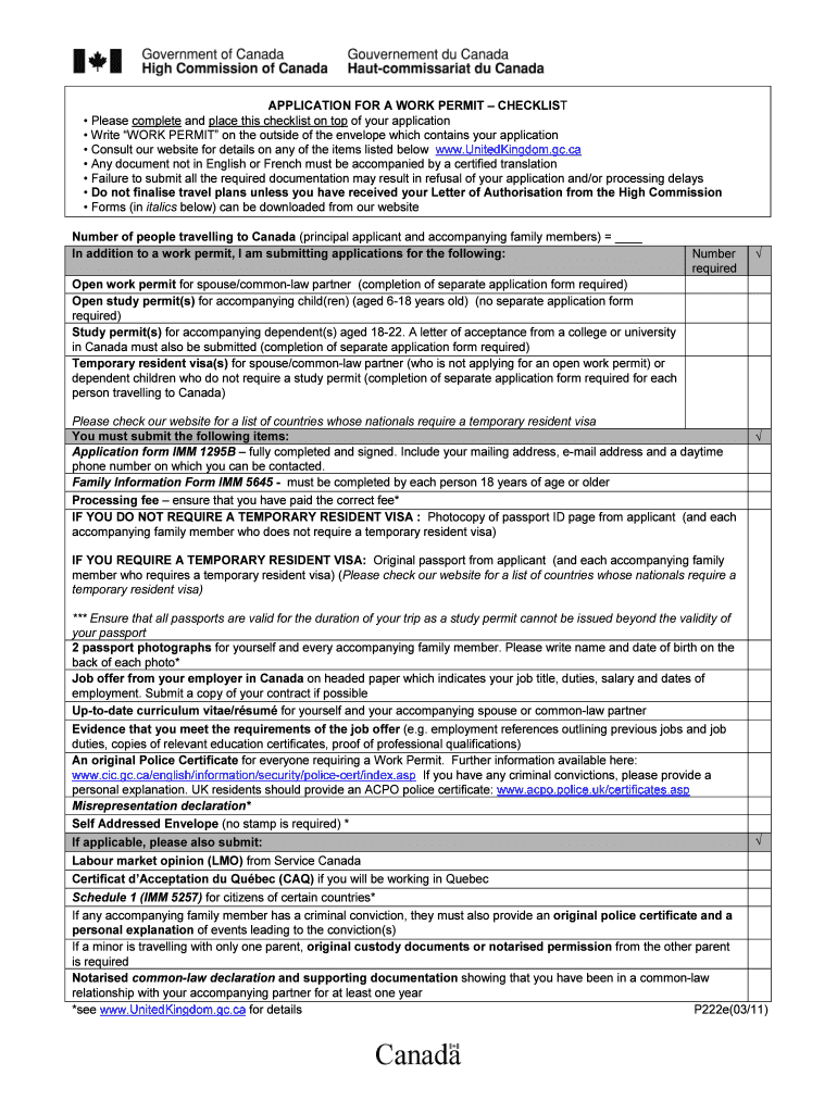 Fillable Online canadainternational gc APPLICATION FOR A WORK PERMIT ...
