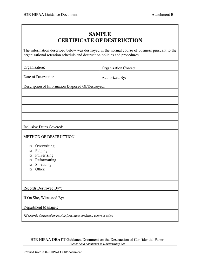 Certificate Of Disposal Template