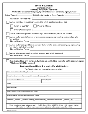 Fillable Online phila Affidavit for Insurance Company, Agent for ...