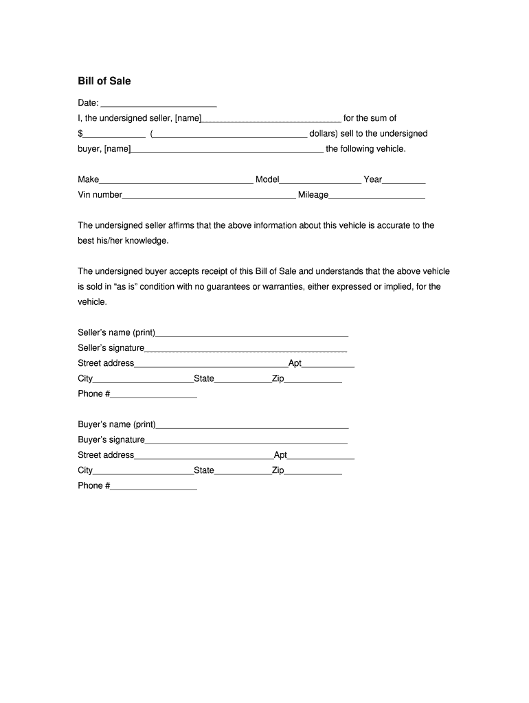 Printable Bill Of Sale Nc